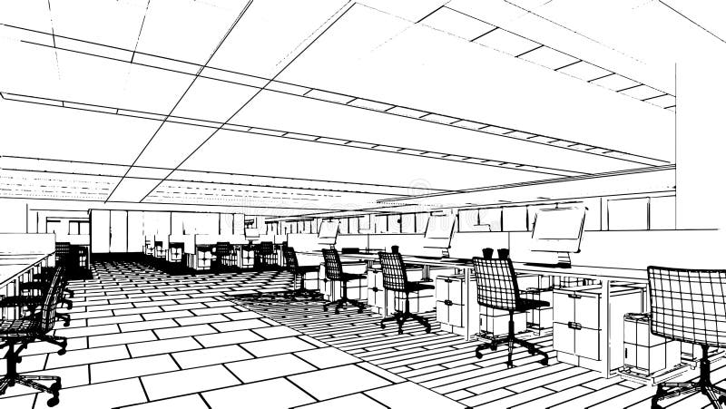 Huge Office Area,office Area for Document Work Line Drawings,3d ...