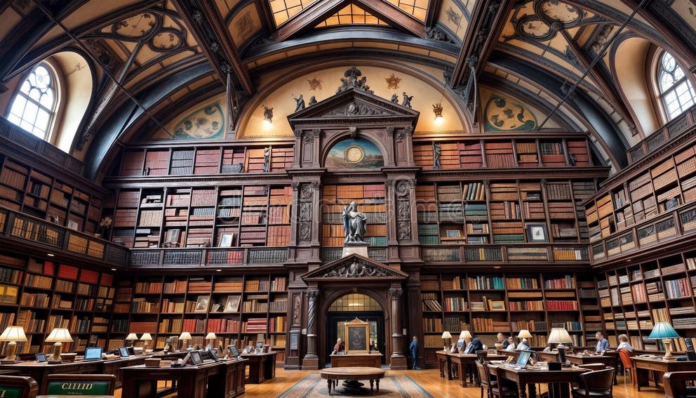 Huge Old Library. Reading Room Stock Illustration - Illustration of ...