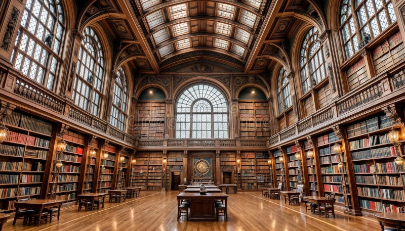 Huge Old Library. Library Reading Room Stock Illustration ...