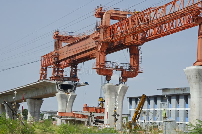 Huge Orange Dislocation Bridge Construction Overhead Crane Stock Image ...