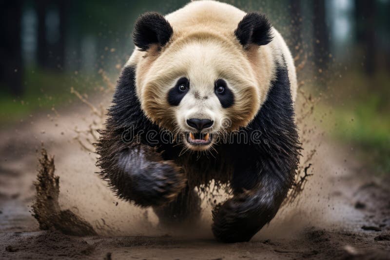 Huge Panda Running through Puddles Stock Image - Image of bear, rock: 346022571