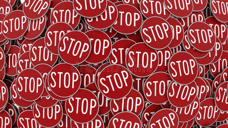 Huge Pile of Aligned Circular Red Stop Signs Stock Illustration ...