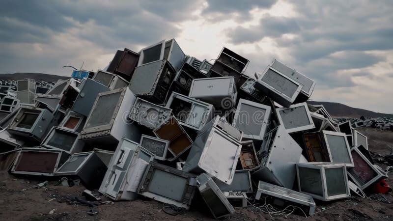 Huge Pile of Broken Crt Monitors in a Wasteland Stock Footage - Video ...