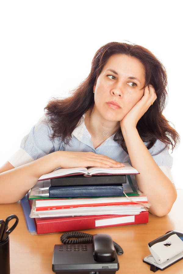 Lot of Work Wait for Tired and Exhausted Woman Stock Image - Image of ...