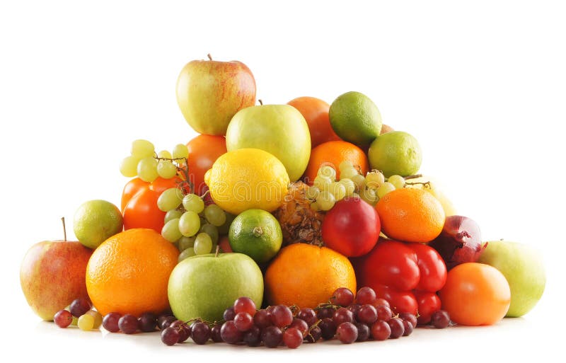 A Huge Pile Of Fresh And Tasty Fruits On White Stock Photo - Image of ...