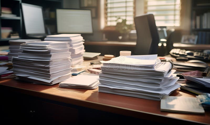 Huge Pile of Paper on Work Desk Deadline Concept, Ai Generative Stock ...