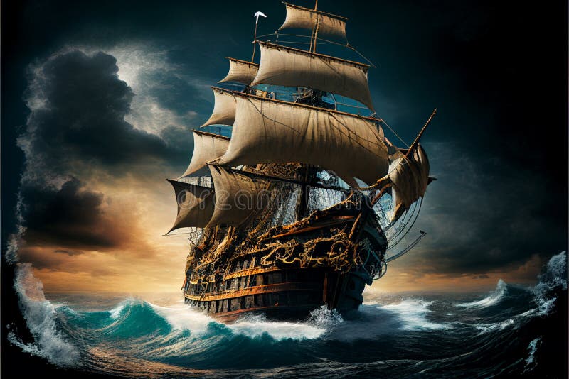 A Huge Pirate Ship Sails on a Stormy Sea. AI Generated. Stock ... A Huge Pirate Ship Sails on a Stormy Sea. AI Generated. Stock ...