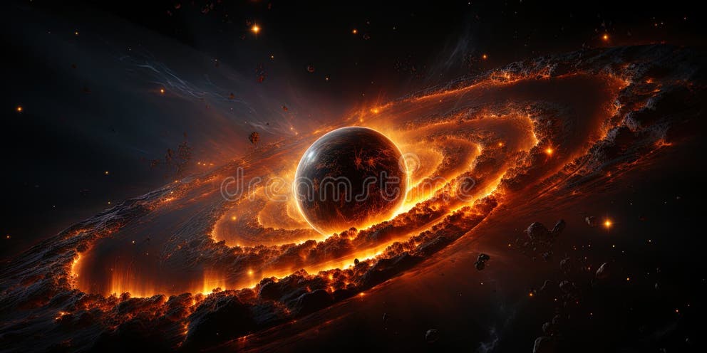 A Huge Planet with a Bright, Sparkling Ring Resembling a Huge Eye P ...