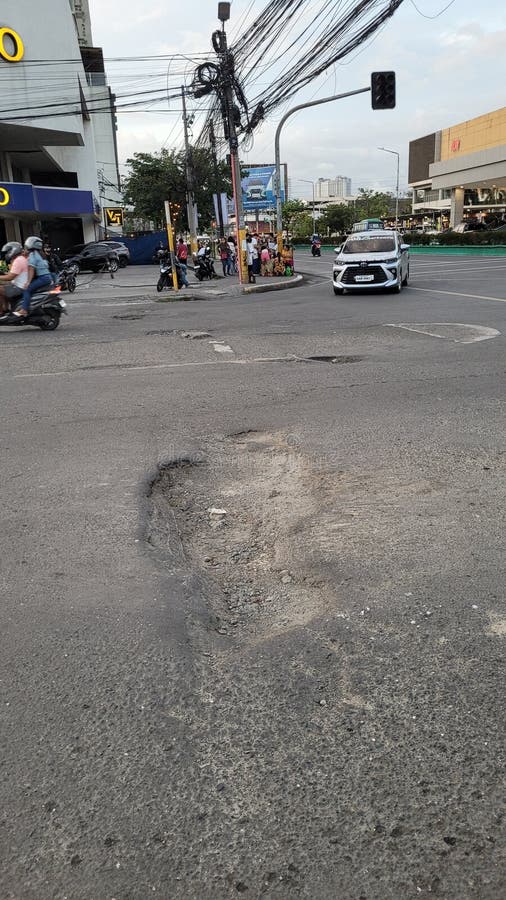 Huge Pothole in a Road in Cebu City, Philippines Stock Image - Image of ...