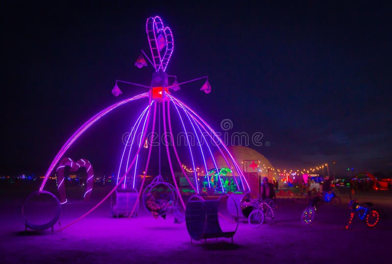 Huge Purple Art Statue At Burning Man Festival 2015 In Nevada Editorial