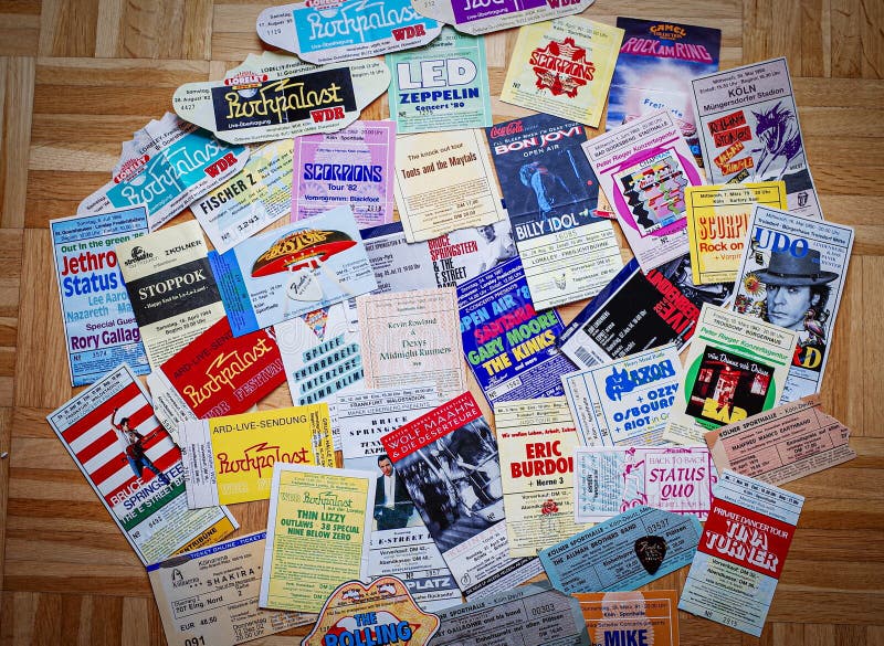 Huge Quantity Rock Concert Tickets of the 80th and 90th Editorial Stock ...