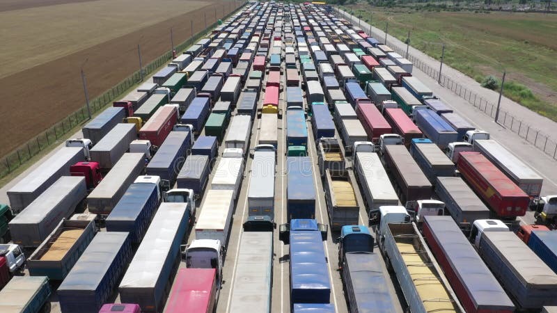 A Huge Queue of Trucks. Traffic Jam from Trucks Stock Footage - Video ...