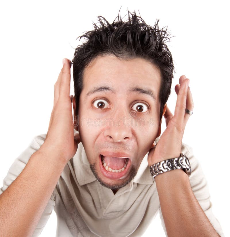Huge Reaction from Young Man Stock Image - Image of background, error ...
