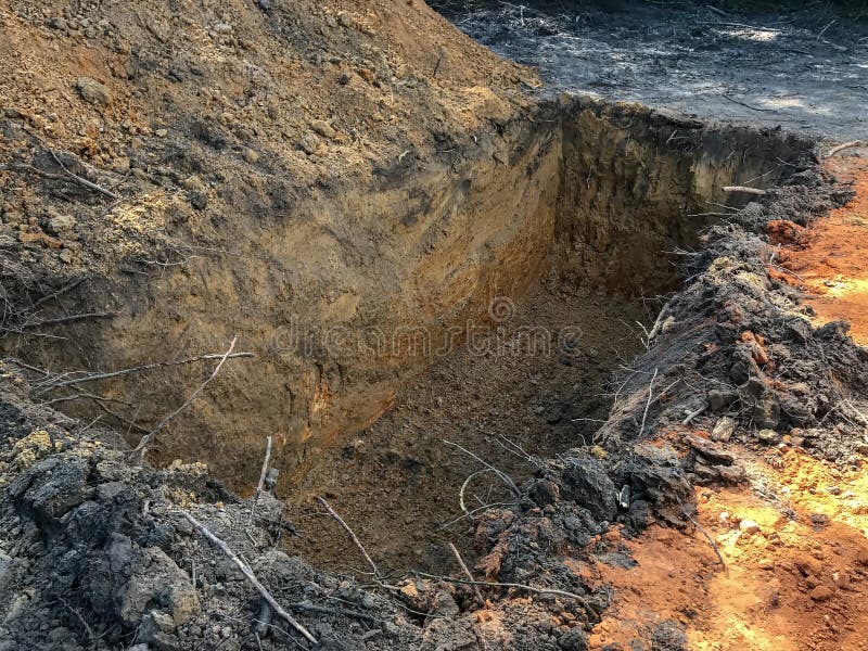 Hole Dug To Install Sewer System Stock Image - Image of clay, roed ...