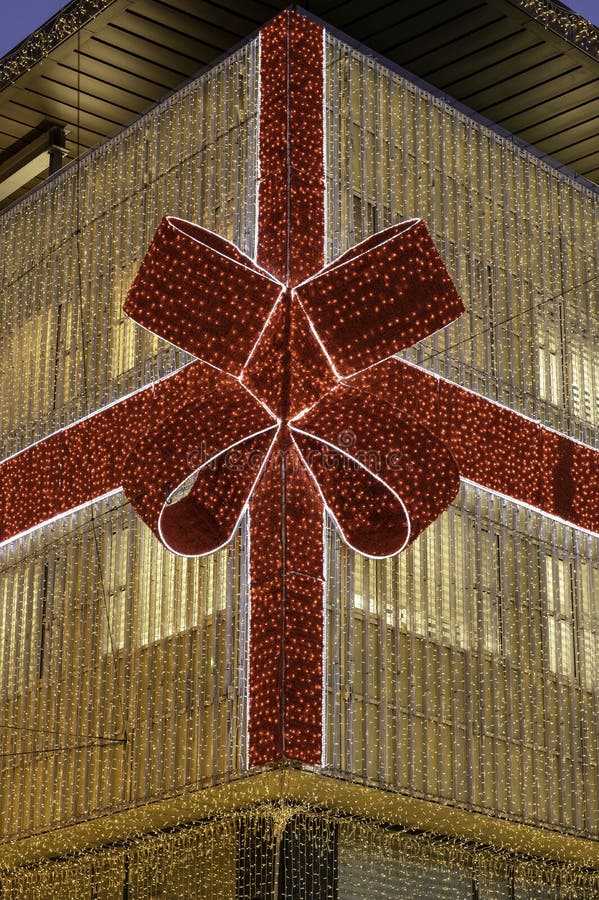 Huge Red Christmas Bow on a Front Facade Building Stock Photo - Image ...