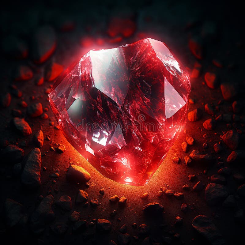 A Huge Red Glowing Gem Shining Generative AI Stock Illustration - Illustration of doodle, retro ...