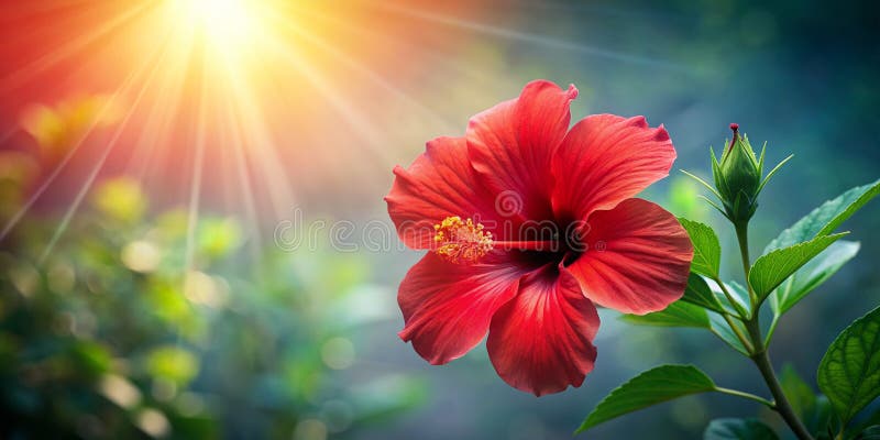 Huge Red Hibiscus Flower Front View Duo Gradient Background Defocused ...