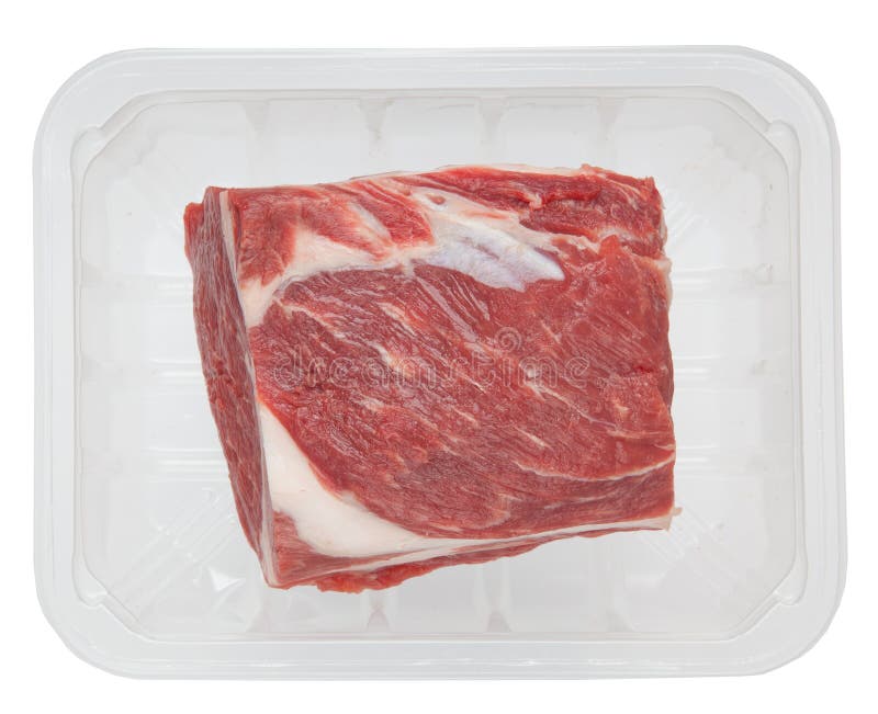 Huge Red Meat Chunk in Box Isolated Over White Background Stock Photo ...