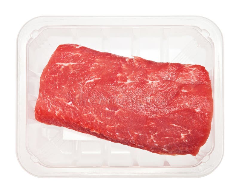 Huge Red Meat Chunk Box Isolated Over White Background Stock Photos ...