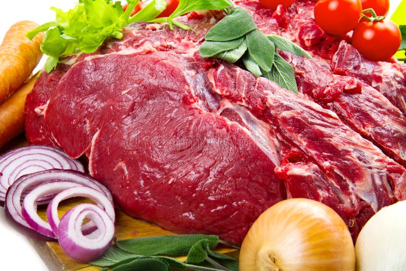 Huge Red Meat Chunk with Vegetables Stock Photo - Image of butchery ...