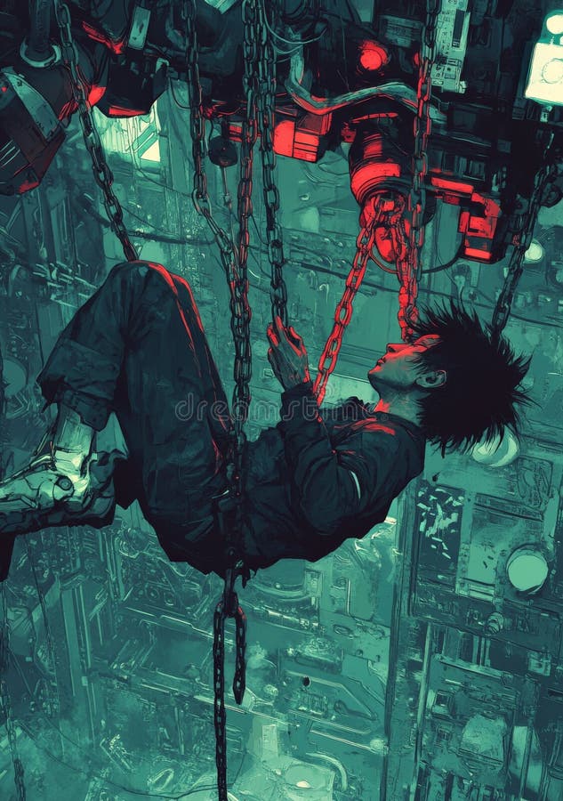 A Huge Robot is Being Repaired while Dangling in a Sci-fi Backdrop ...