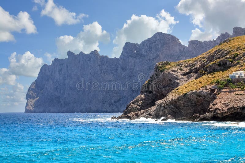 Huge Rock Cliff by the Sea on the Coast of Mallorca. Stock Photo ...