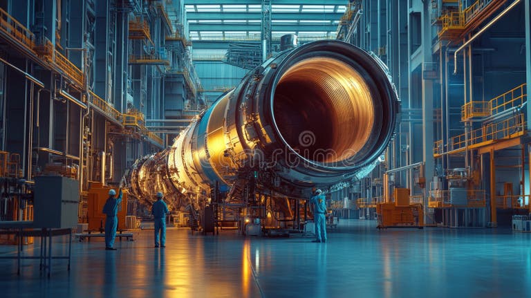 Huge Rocket Assembly Operation in a Warehouse, Staffed by Engineers and ...