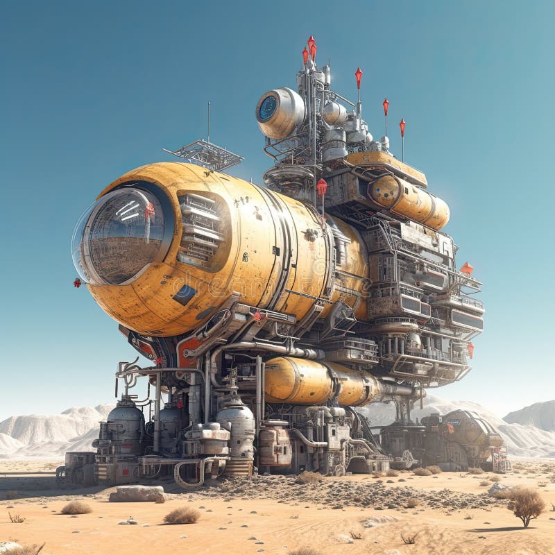 A Huge Rocket Ship in the Middle of the Desert Stock Illustration ...