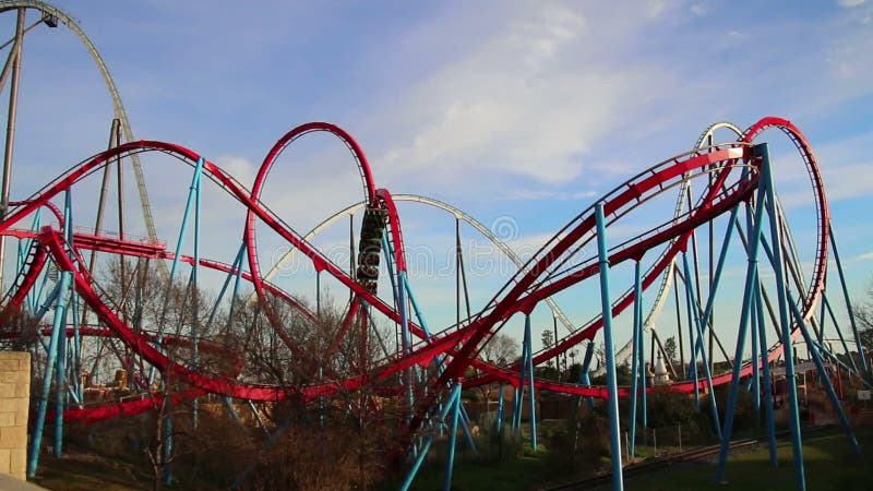 Roller Coasters at the Amusement Park. Stock Video - Video of carnival ...
