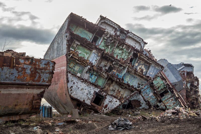 Huge Rusty Pieces of Decommissioned Marine Ship. Stock Photo - Image of ...