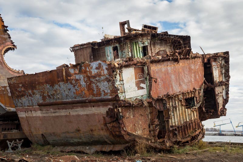 Huge Rusty Pieces of Decommissioned Marine Ship. Stock Photo - Image of ...
