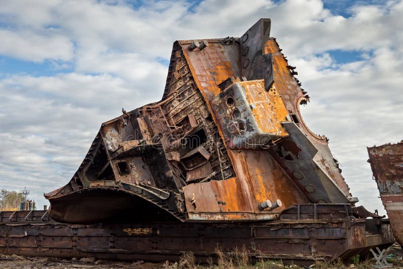 Huge Rusty Pieces of Decommissioned Marine Ship. Stock Photo - Image of ...