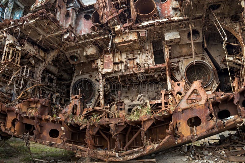 Huge Rusty Pieces of Decommissioned Marine Ship. Stock Image - Image of ...