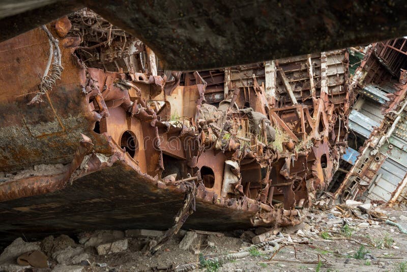Huge Rusty Pieces of Decommissioned Marine Ship Stock Image - Image of ...