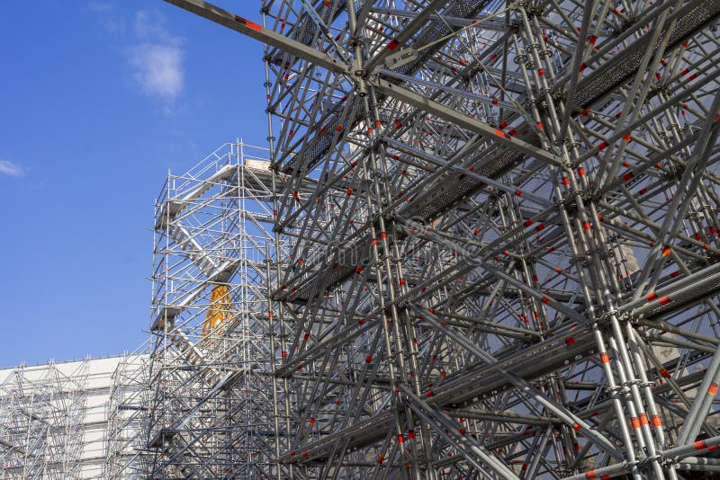 A Huge Scaffolding Structure Rises Towards the Sky Stock Image - Image ...