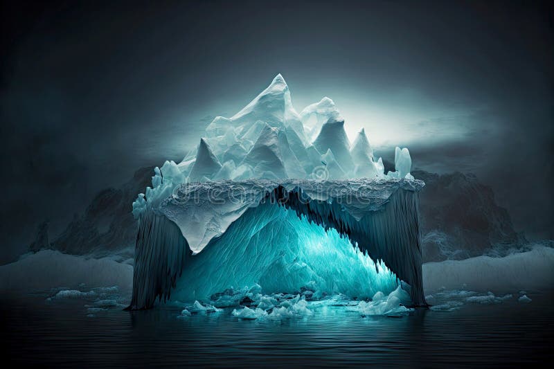Huge Scary Iceberg with Different Ice Textures on Dark Background Stock ...