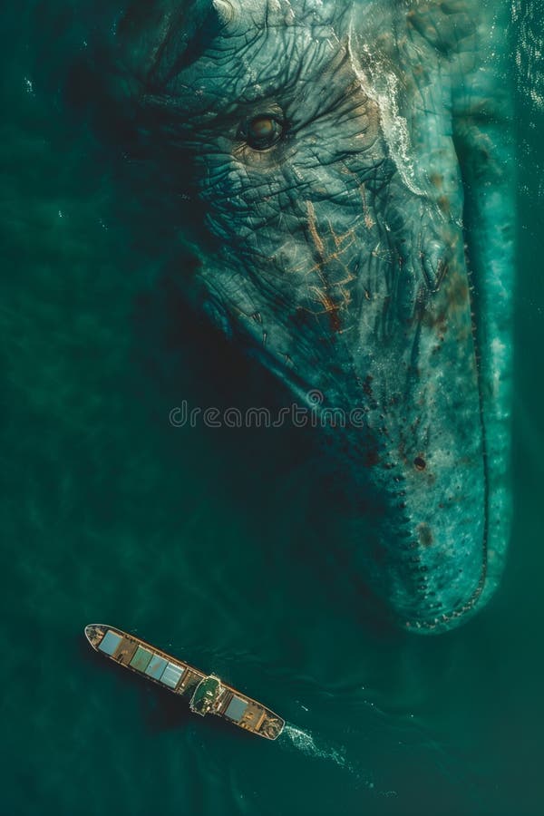 Huge Sea Monster Creature Next To a Boat in the Sea, AI-generated ...