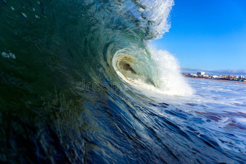 Huge Sea Wave Breaking Beach Stock Image - Image of water, dramatic ...