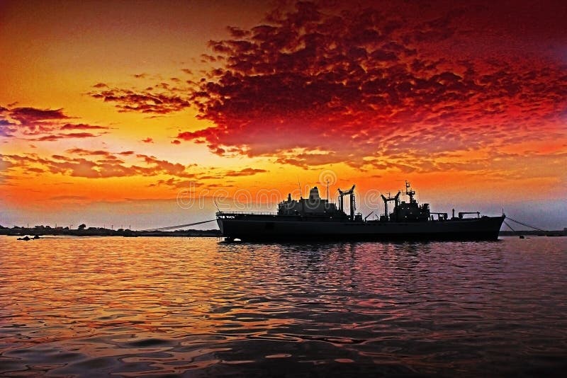 Huge Ship on Sea Road during Sunset Stock Image - Image of carrier ...