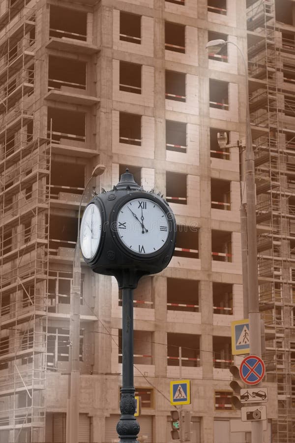 Sidewalk clock stock photo. Image of signs, hour, house - 129998566