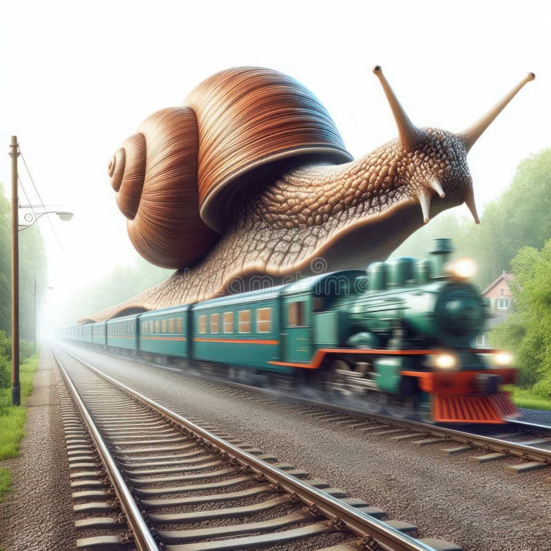 A Huge Snail Moves Next To the Train. Stock Image - Image of massive ...