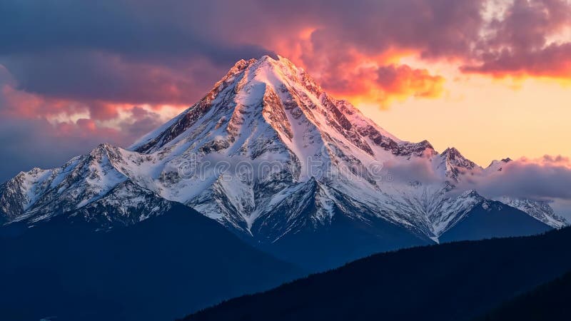Huge Snow Mountain at Sunset Stock Video - Video of colourful ...