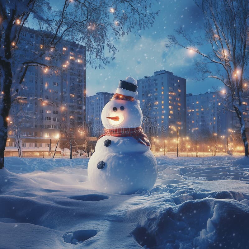 Huge Snowman among City. by Generative Ai Stock Illustration ...