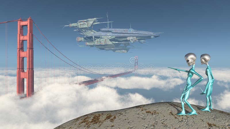 Huge Spacecraft Over the Golden Gate Bridge in San Francisco and ...