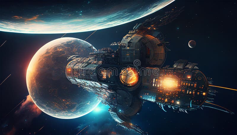 Huge Spaceship with Complex and Sharp Shape in Front of a Planet and ...