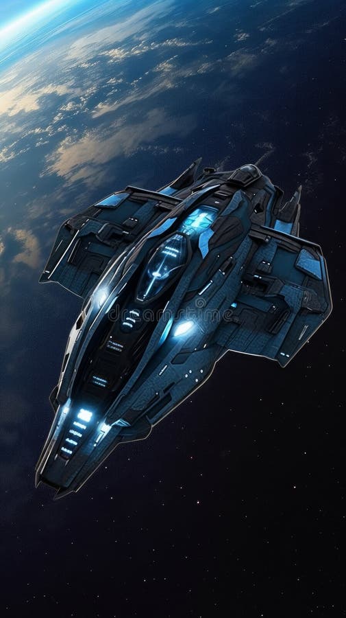 Huge Spaceship Flying in Space Stock Illustration - Illustration of ...