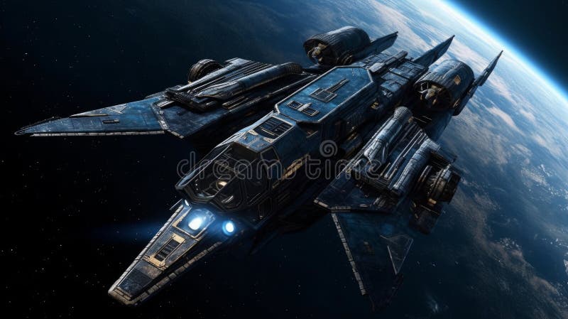 Huge Spaceship Flying in Space Stock Illustration - Illustration of ...