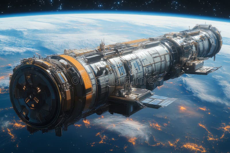 Huge Spaceship Orbiting Planet Earth Stock Photo - Image of atmosphere ...