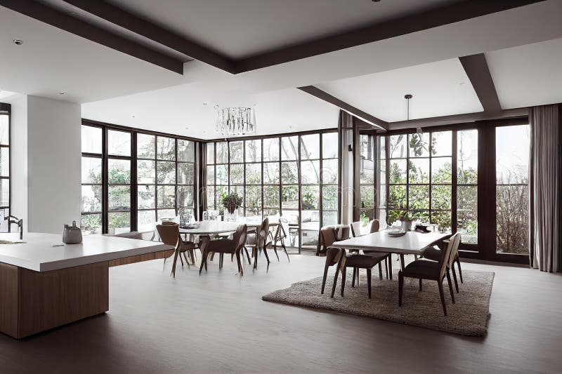 Huge Spacious Kitchen in Light Colors with Wide Windows and High ...