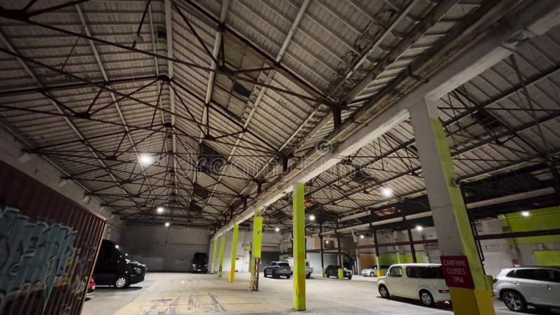 Huge Spacious Parking Space Reusing Old Warehouse Storage Stock Footage ...